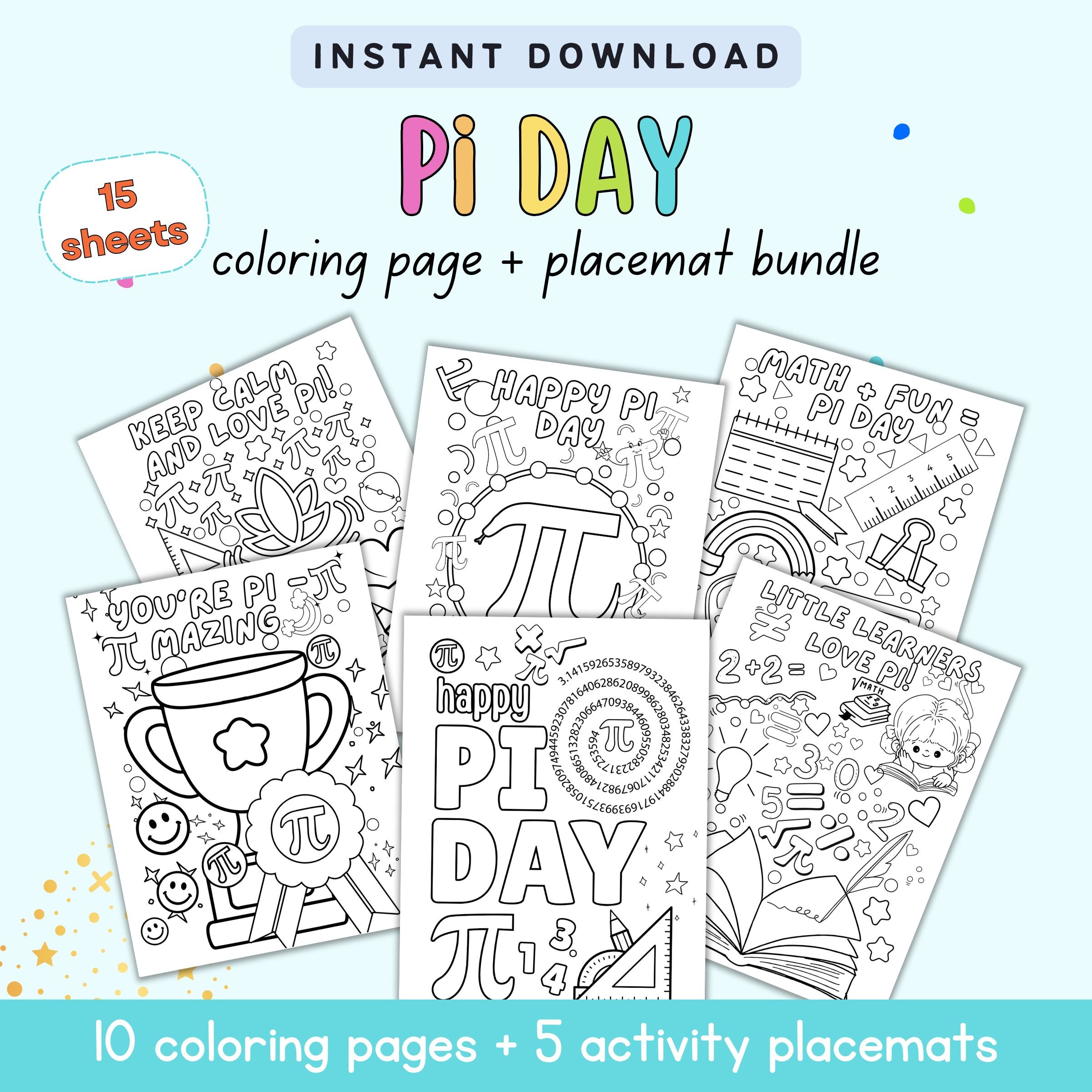 Pi Day Coloring Pages & Activity Placemats Bundle – The Artisan Life
