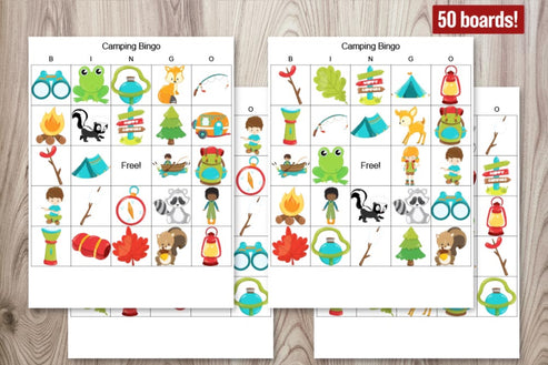 Camping Bingo for Groups - set of 50 printable camping bingo boards ...
