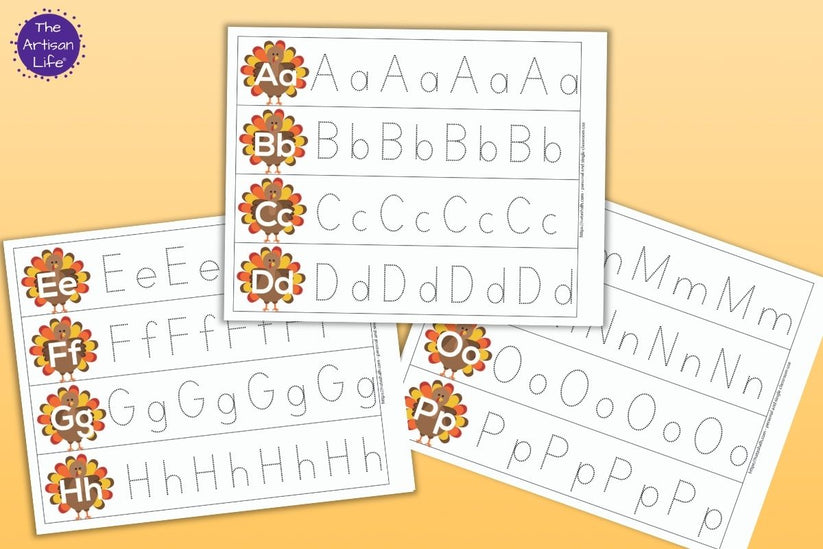 Turkey Alphabet Tracing Strips - Thanksgiving Letter Tracing Pages wit ...